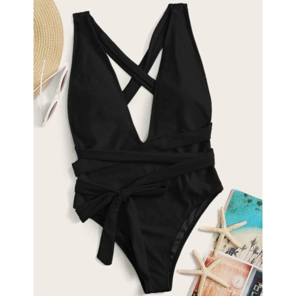 Couture Gypsy | Swim | Bohemian Black Plunging Neckline Wrap Tie ...
